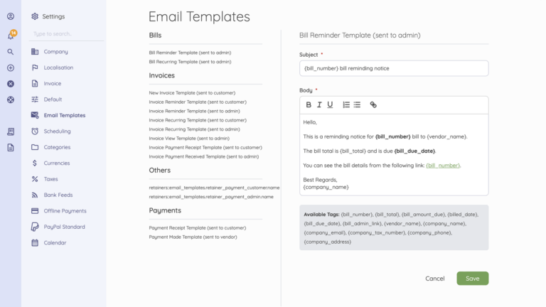 Email Templates - Help Center - Akaunting