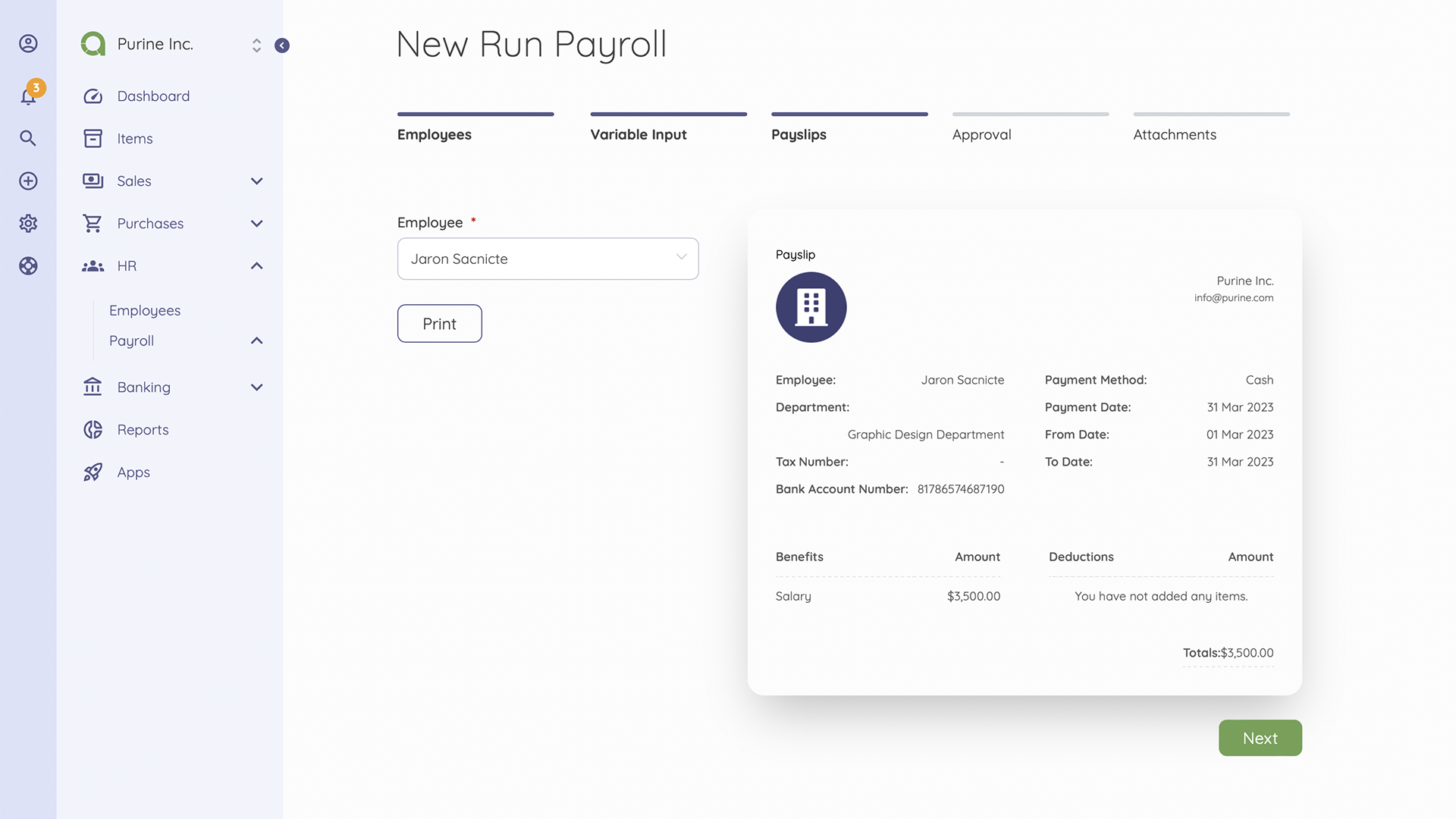Printing a Payslip - Help Center - Akaunting
