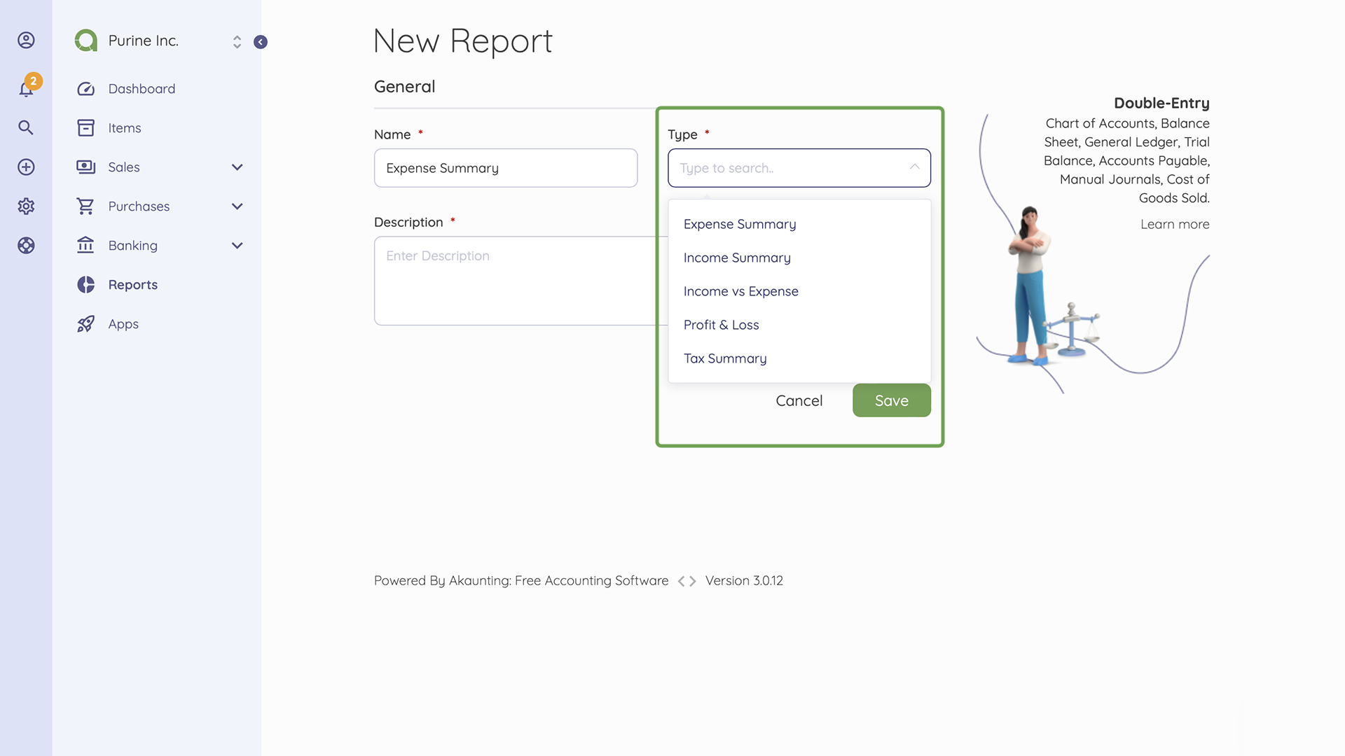 Creating a New Report - Help Center - Akaunting