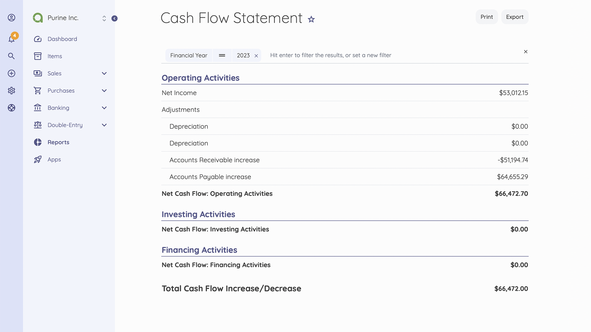 Cash Flow Statement Report - Help Center - Akaunting
