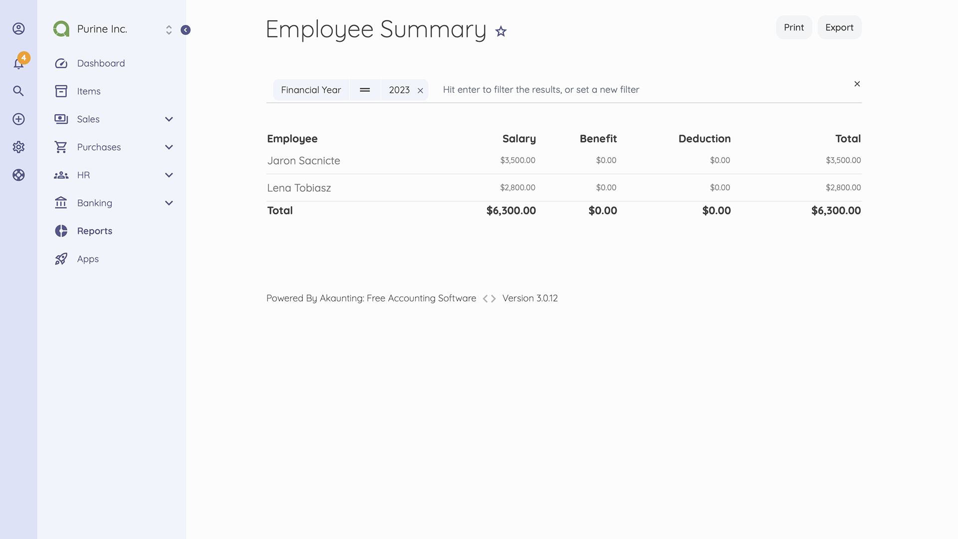 Employee Summary Report - Help Center - Akaunting