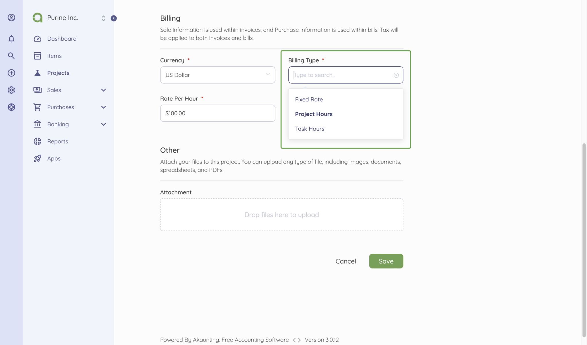 Defining Project Billing Type - Help Center - Akaunting