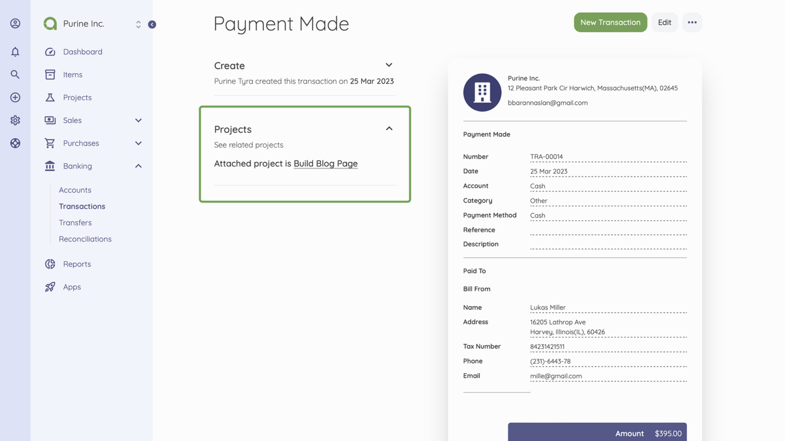 Adding Transaction to a Project - Help Center - Akaunting