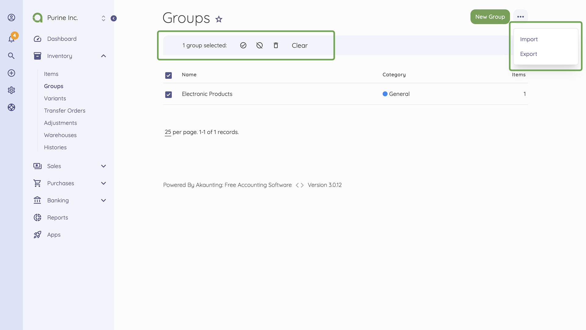 Managing Item Groups - Help Center - Akaunting
