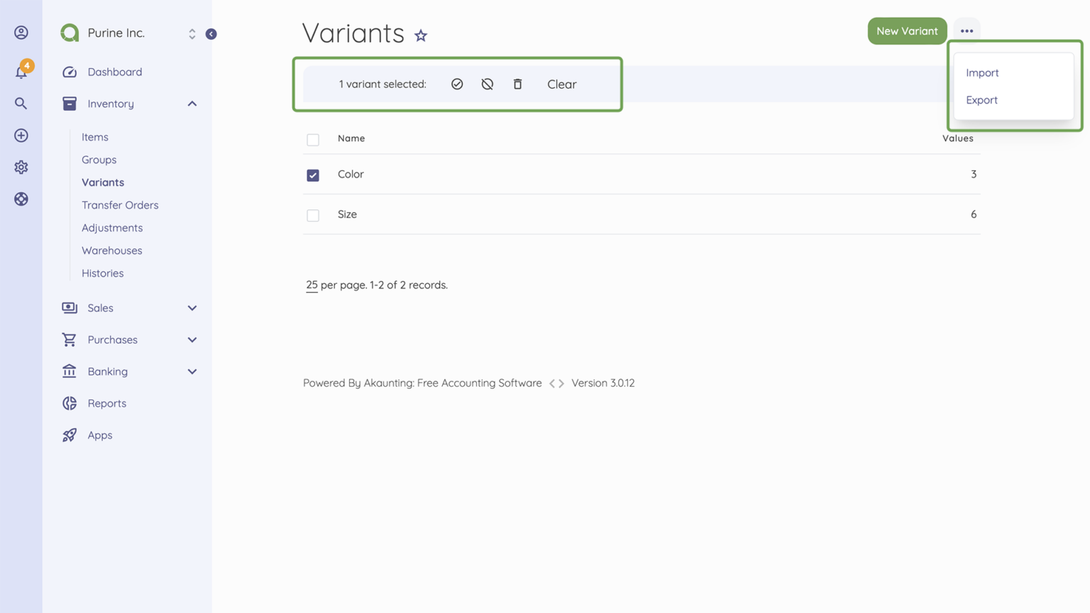Managing Item Variants - Help Center - Akaunting