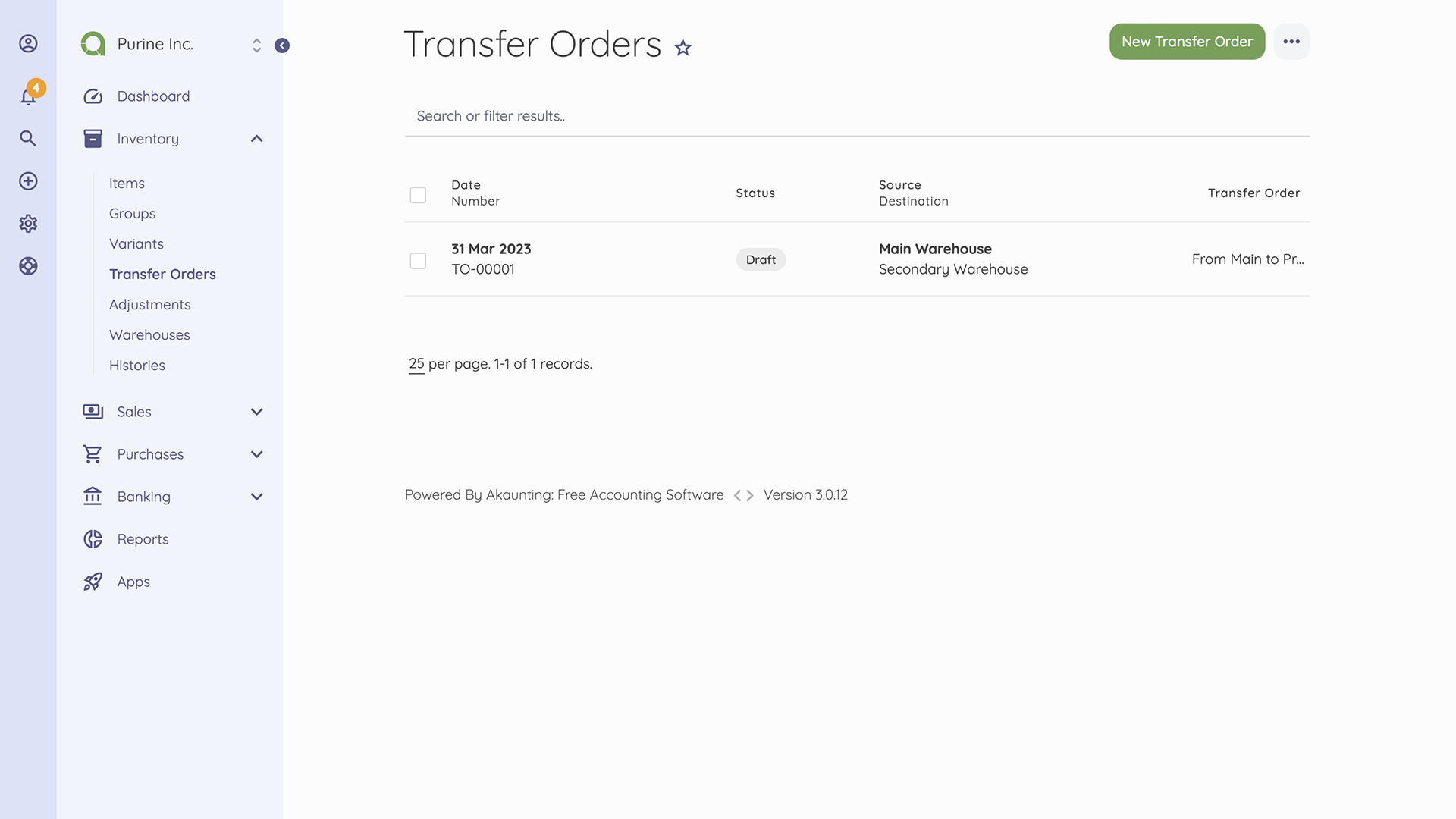 Managing Transfer Orders - Help Center - Akaunting