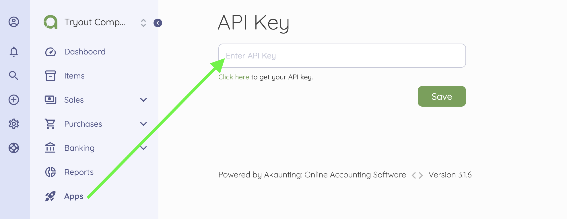 Getting the API Key - Help Center - Akaunting