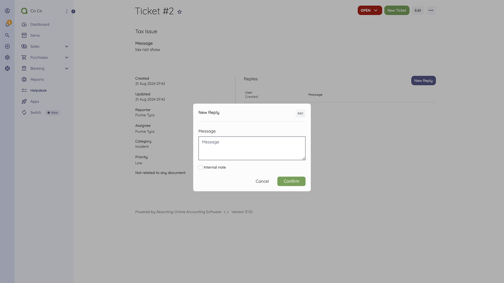 Replying To Tickets in Helpdesk - Help Center - Akaunting